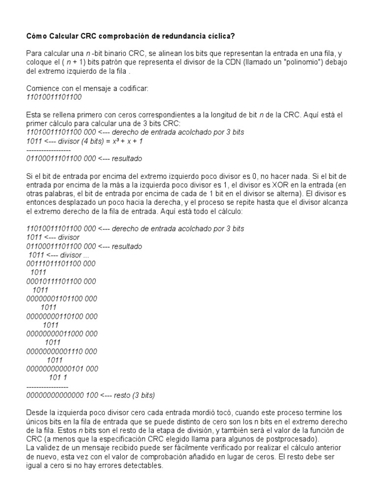 Cómo Calcular CRC en C: Guía Práctica | PDF | Matemáticas Aplicadas | Algoritmos