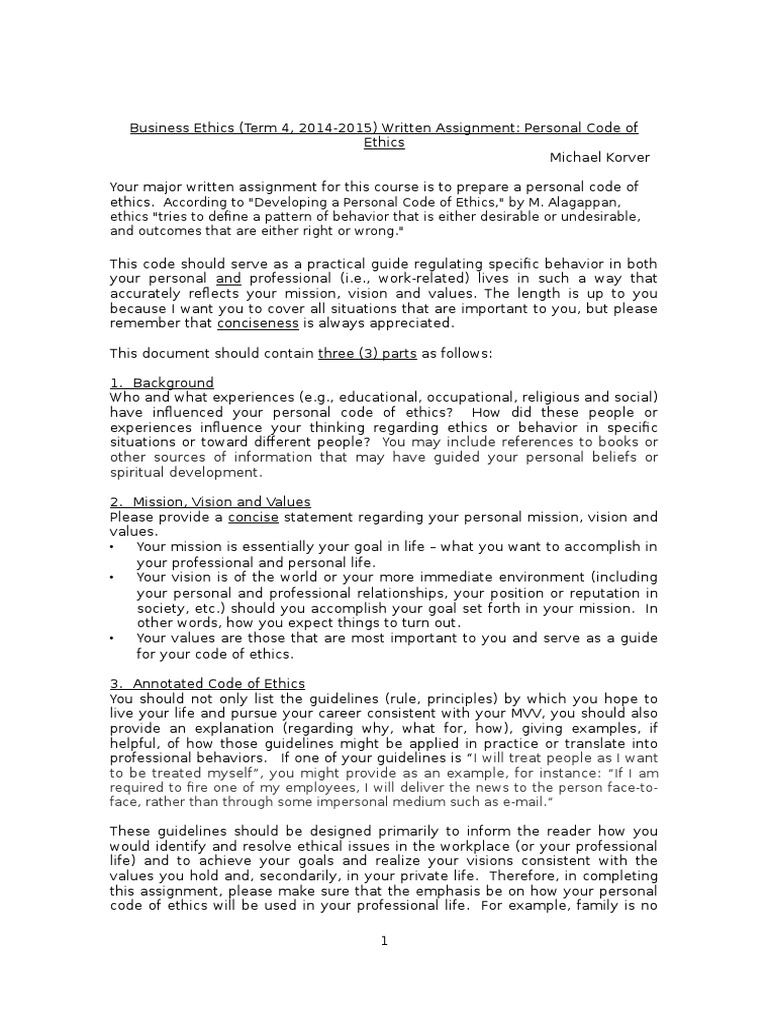 Personal Code of Ethics Syllabus | PDF | Value (Ethics) | Goal
