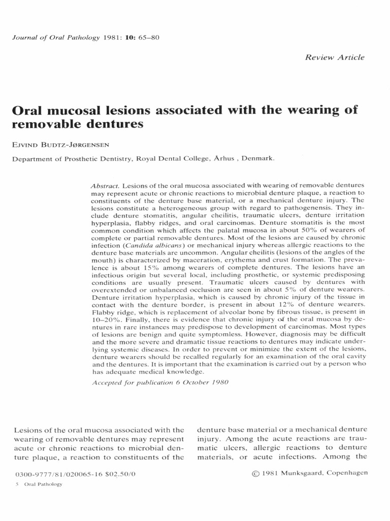 Oral Mucosal Lesions Associated With The Wearing of Removable Dentures ...