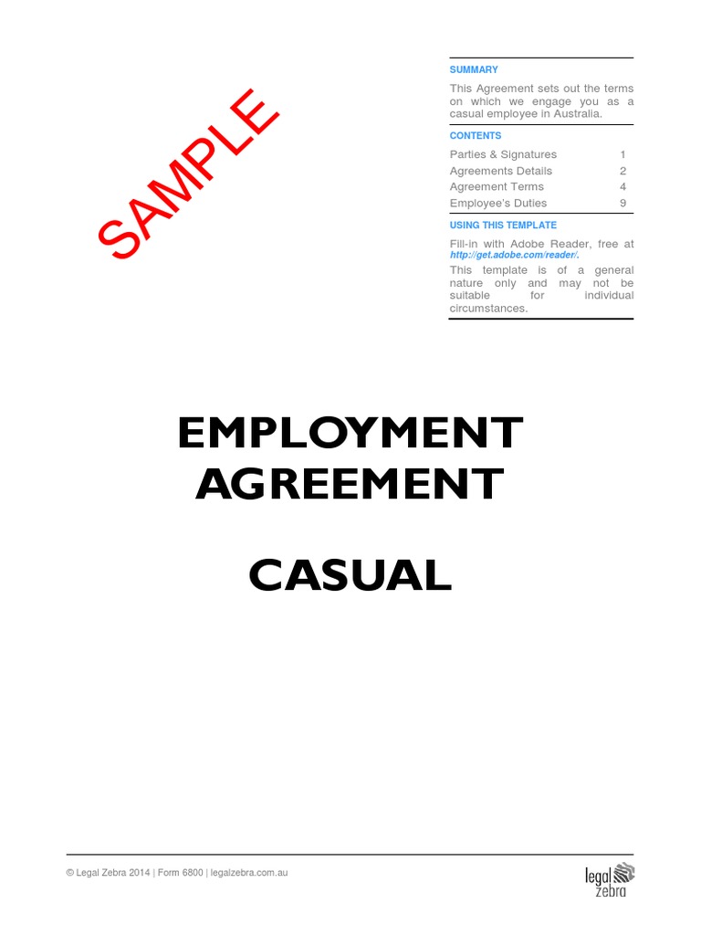 Employment Agreement For A Casual Employee Template Sample | PDF ...