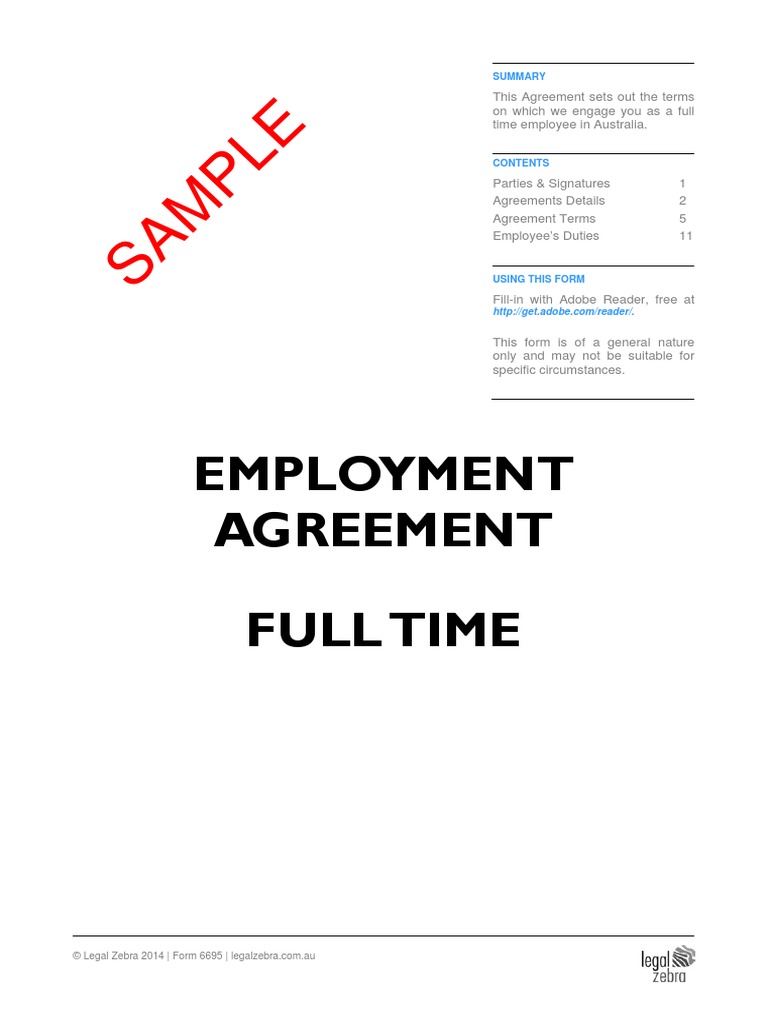Employment Agreement For A Full Time Employee Template Sample | PDF ...