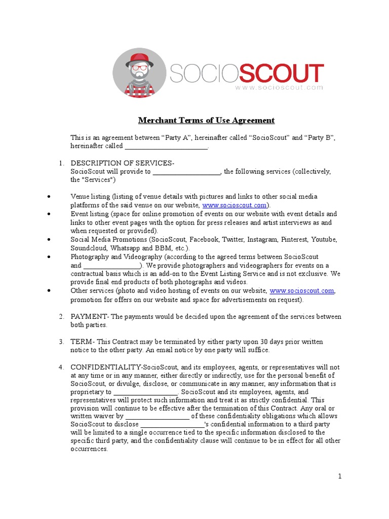 Merchant Terms of Use Agreement | PDF | Trademark | Confidentiality
