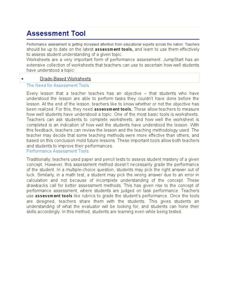 Teachers' Assessment Tools: An Overview of Formative, Summative ...