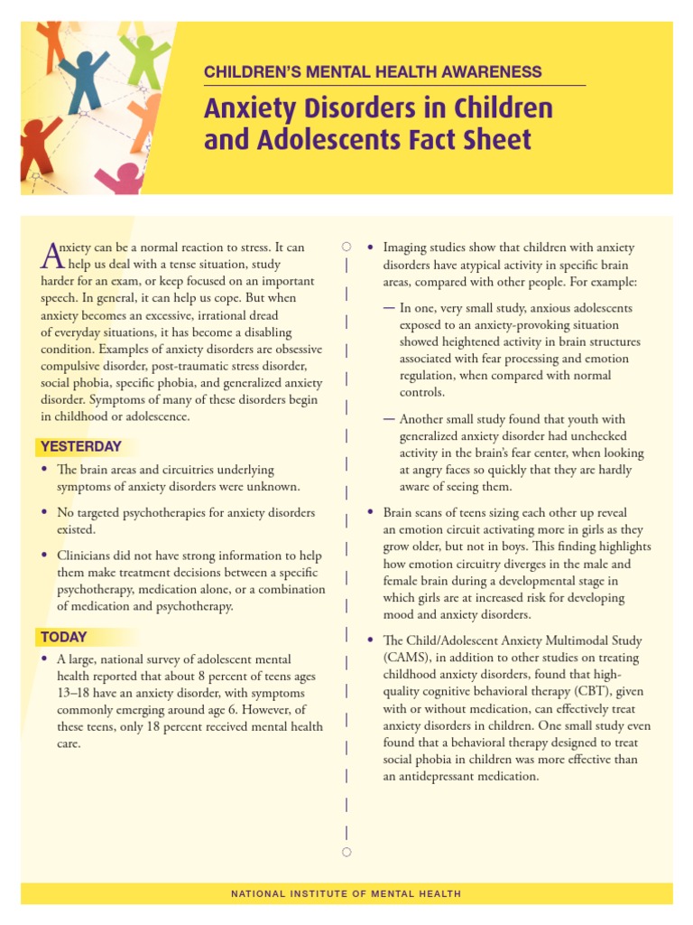 Adolescent Anxiety Disorders Fact Sheet | PDF | Anxiety Disorder ...