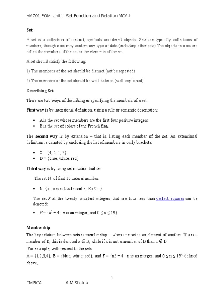 Describing Set: MA701:FOM Unit1: Set Function and Relation MCA-I | PDF | Set (Mathematics ...