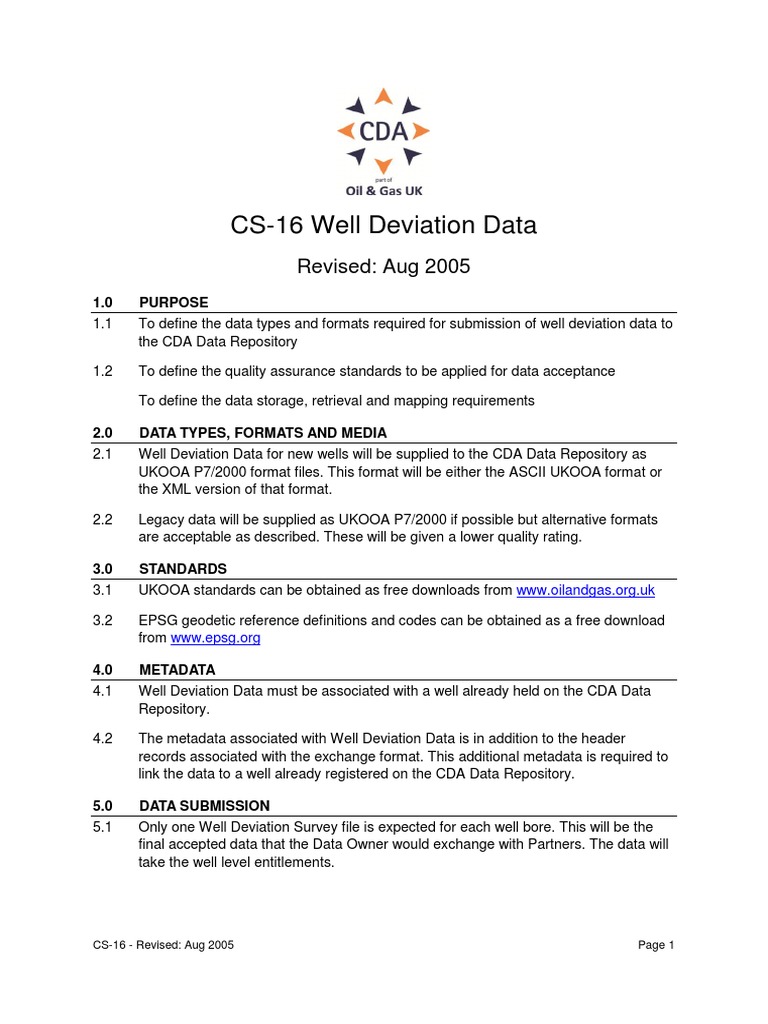 CS-16 Well Deviation Data (Aug 2005) | PDF | File Format | Metadata