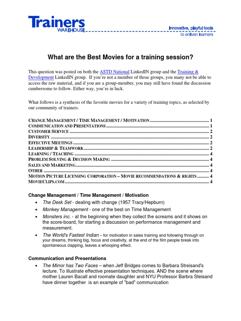 What Are The Best Movies For A Training Session?: ASTD National ...