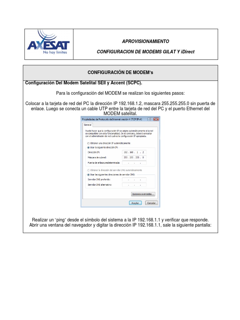 Configuración de Modems Gilat e iDirect | PDF | Módem | Dirección IP