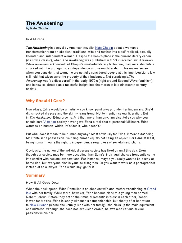 Kate Chopin's The Awakening: Edna's Journey to Self-Realization | PDF ...