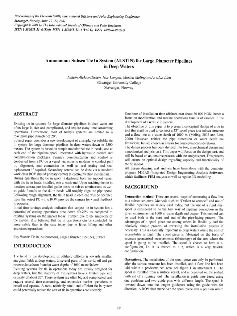 Autonomous Subsea Tie in System | PDF | Subsea (Technology) | Pipe ...