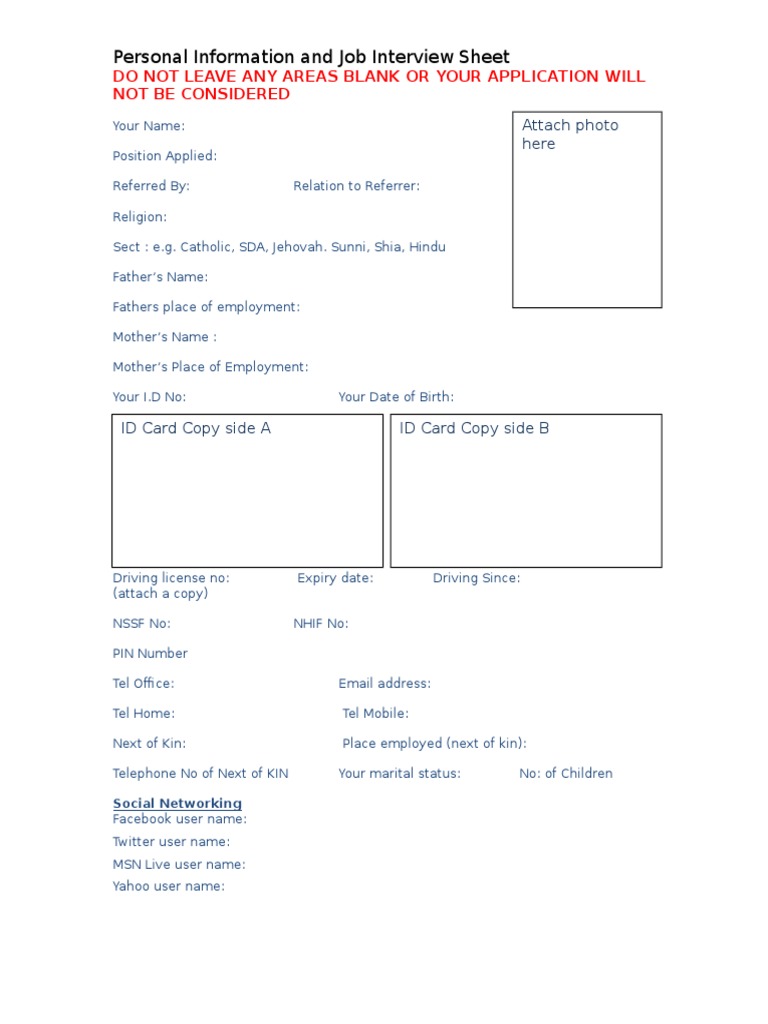 Sample Job Interview Sheet | Employee Benefits | Job Interview