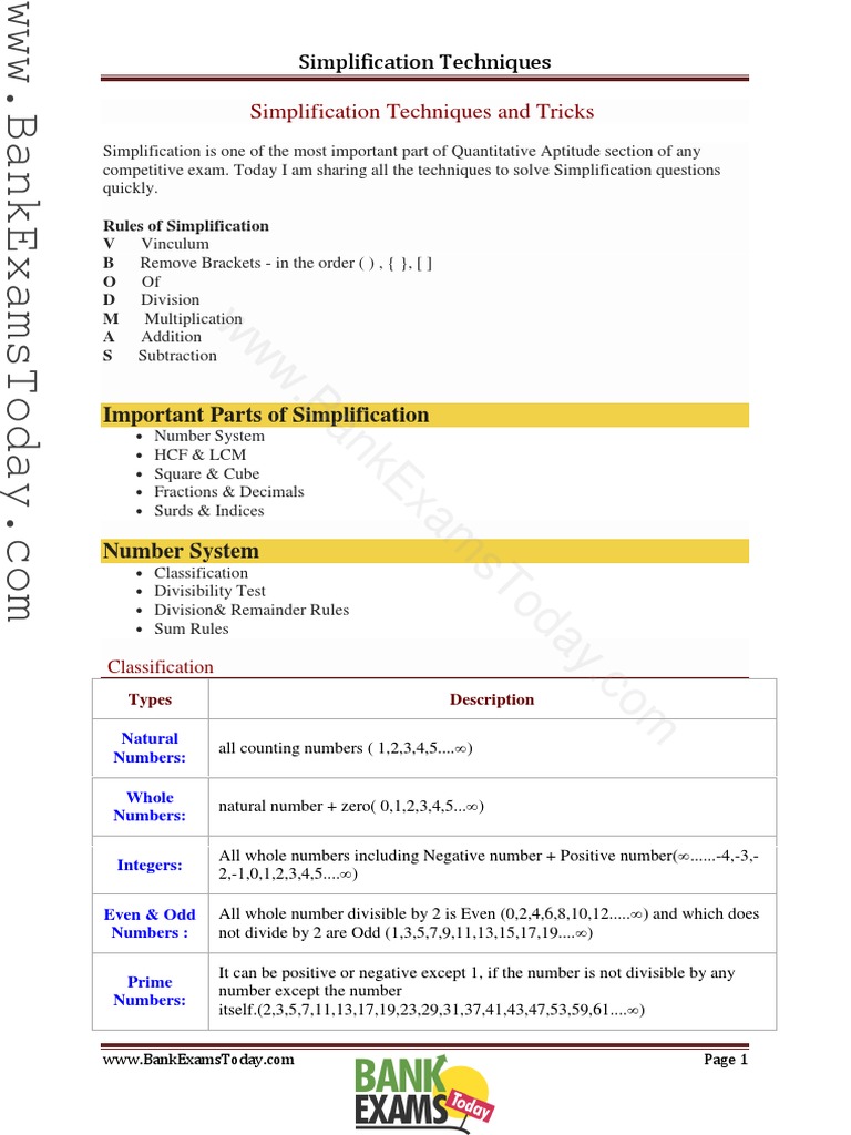 Simplification Techniques and Tricks | PDF | Fraction (Mathematics ...