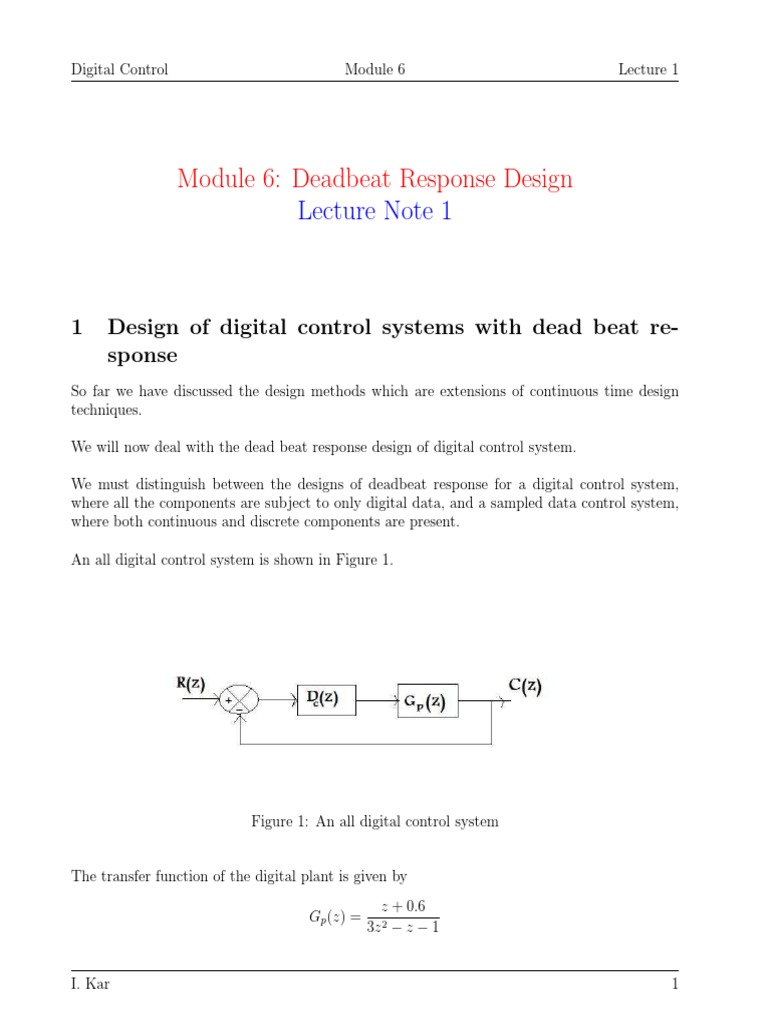 Module 6: Deadbeat Response Design: Lecture Note 1 | PDF | Integer | Control System