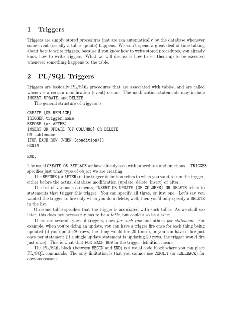 Triggers Are Simply Stored Procedures That Are | PDF | Pl/Sql | Areas ...