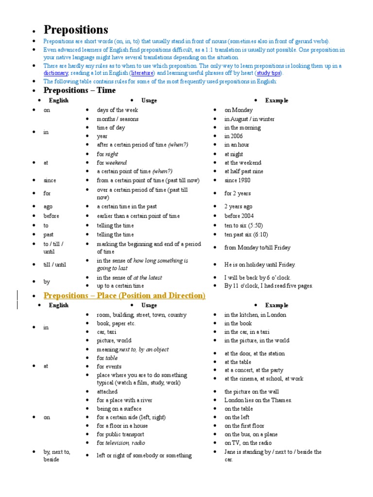 (432813182) Prepositions | PDF | Preposition And Postposition | Workweek And Weekend