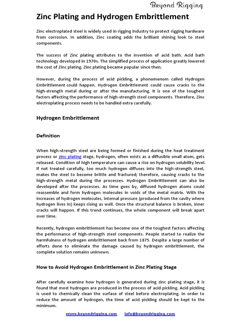Zinc Plating and Hydrogen Embrittlement | PDF | Galvanization ...