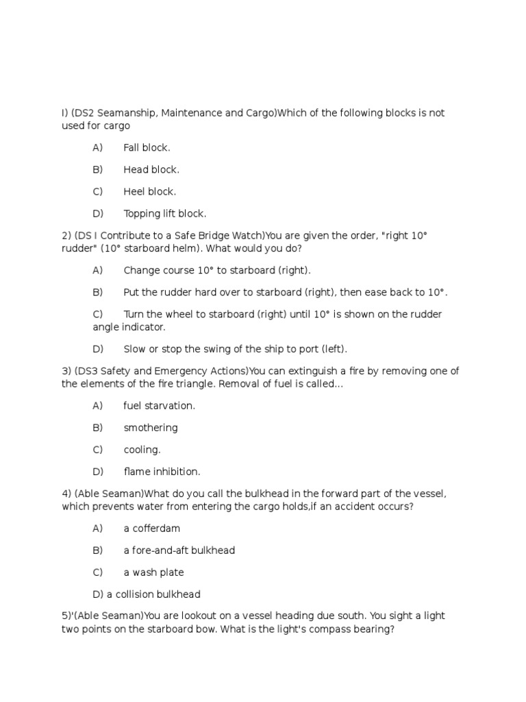 AB Question Booklet | PDF | Ships | Anchor