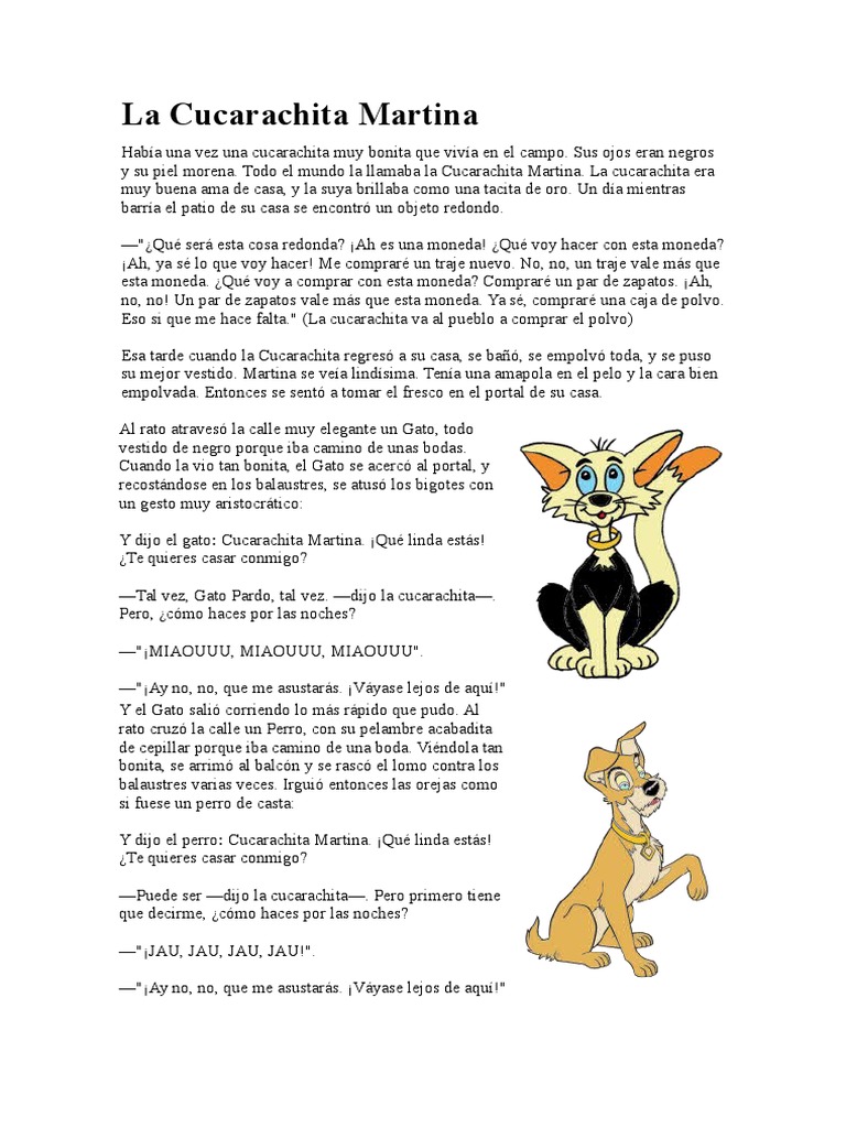 Cuento de la Cucarachita Martina | PDF | Alimentos