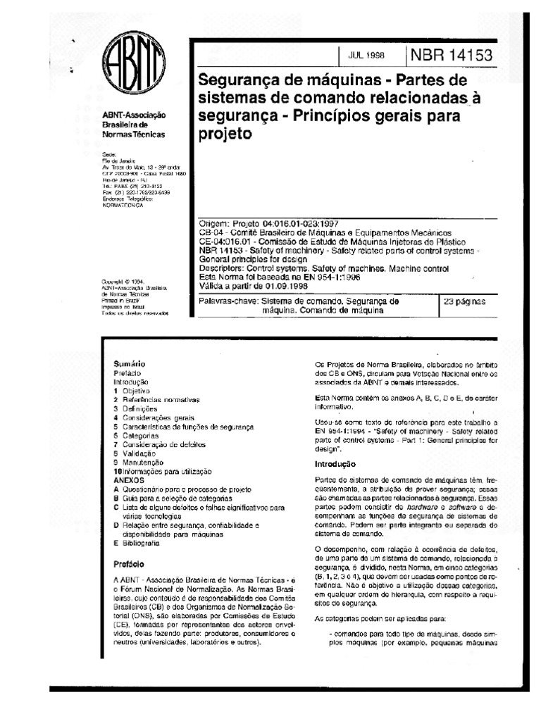 NBR 14153) - Segurança de Máquinas-Partes de Sistemas de Comando ...