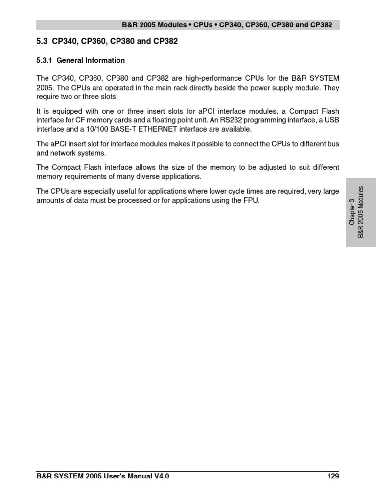 5.3 Cp340, Cp360, Cp380 and Cp382: B&R 2005 Modules - Cpus - Cp340 ...