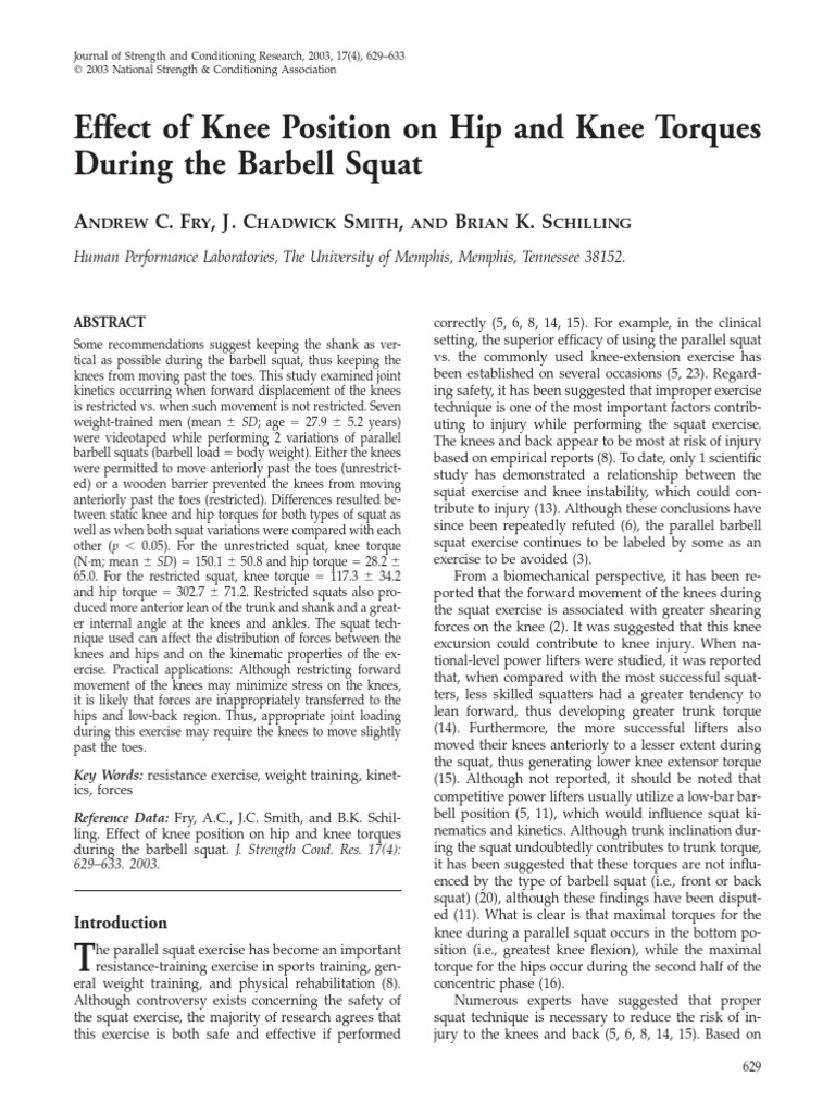 Knee Position Effects on Barbell Squat Torques | PDF | Knee | Hip