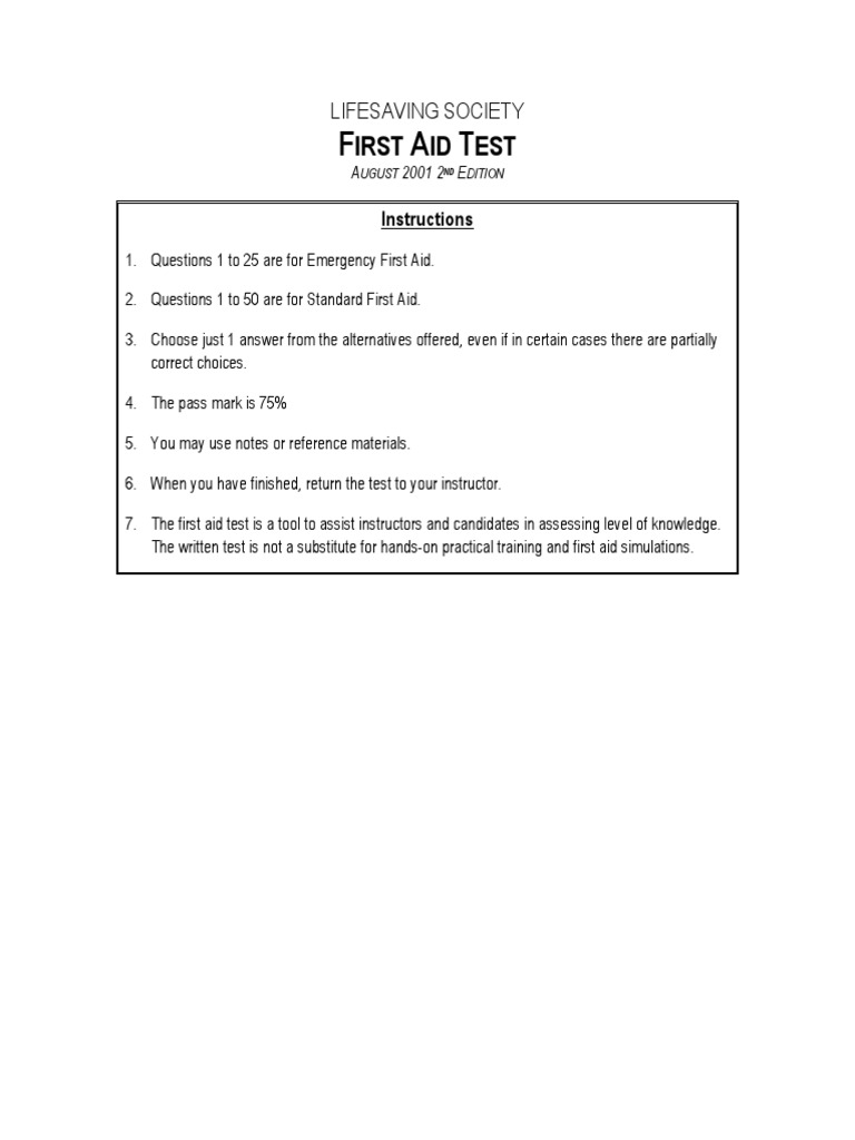 Firstaid Test 2001 | Download Free PDF | First Aid | Cardiopulmonary ...