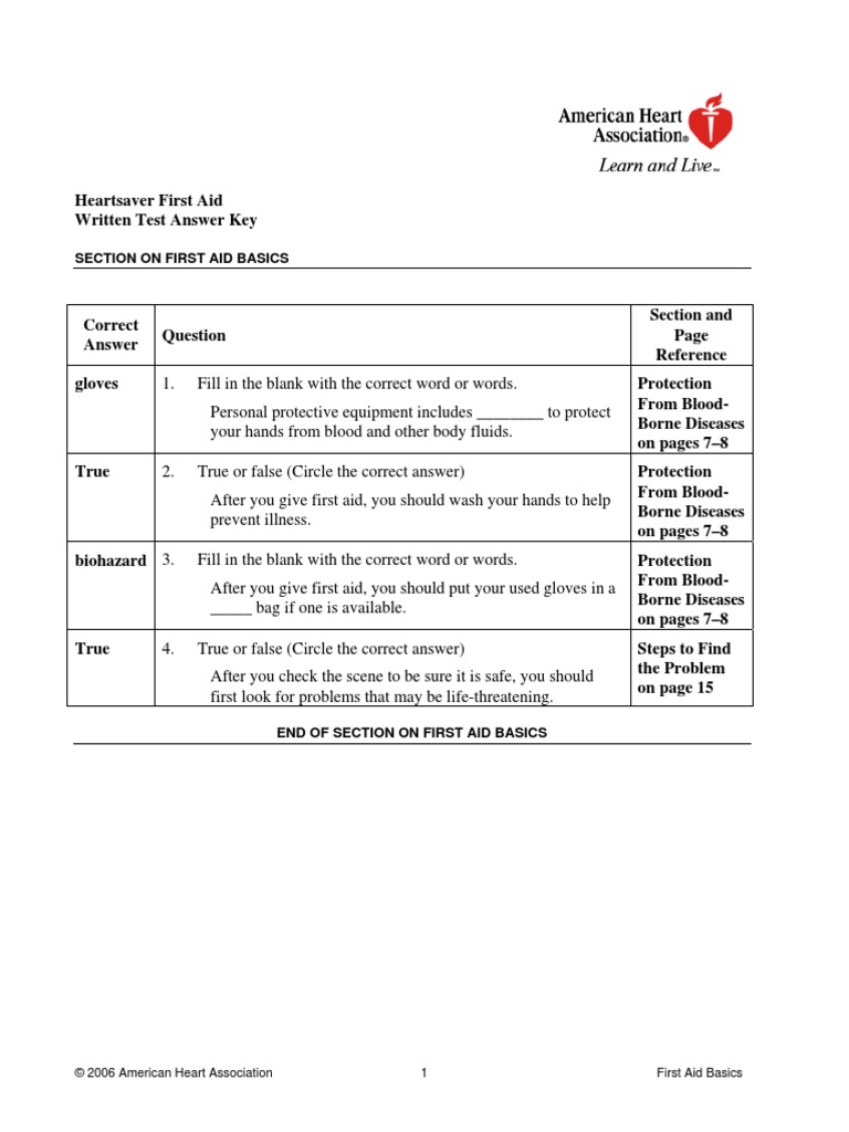 HS FA Answer Key | PDF | First Aid | Thorax