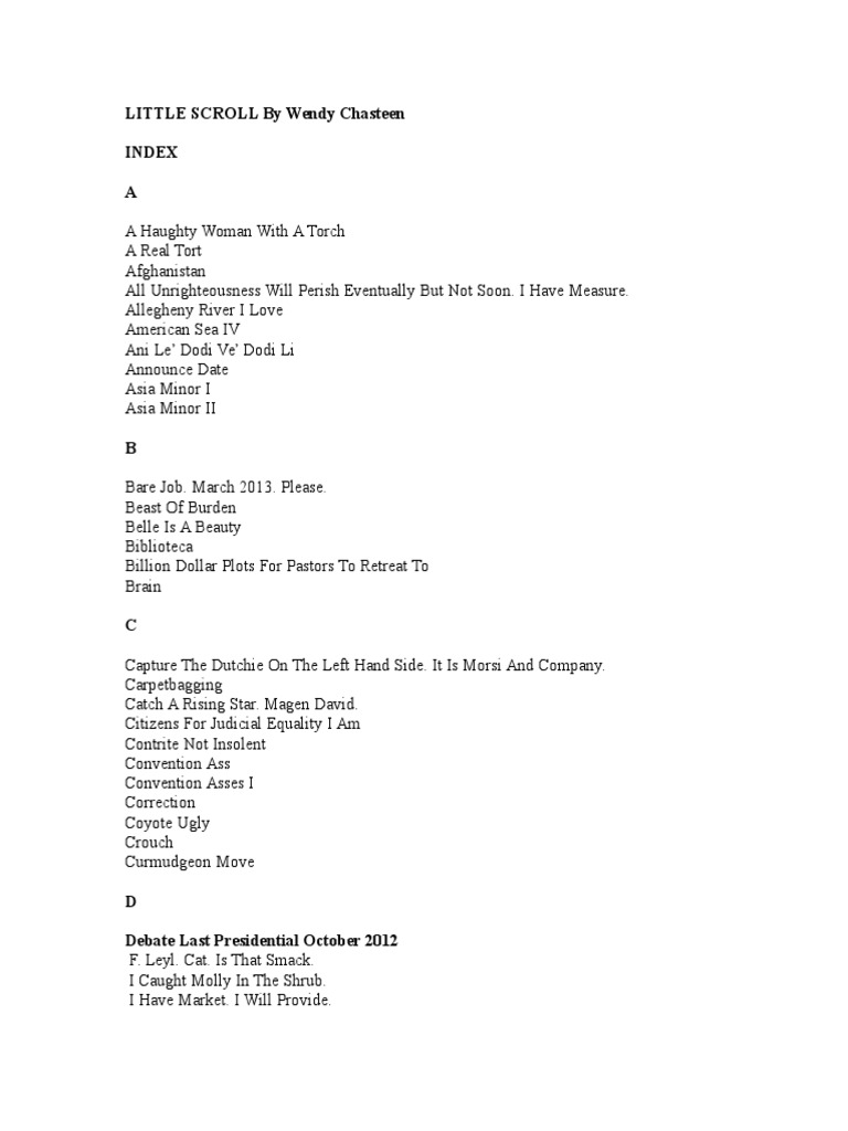 LITTLE SCROLL by Wendy Chasteen Index A | PDF | Religion And Belief