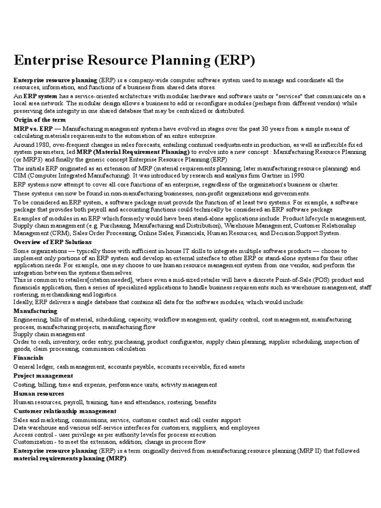 Enterprise Resource Planning | PDF | Enterprise Resource Planning ...