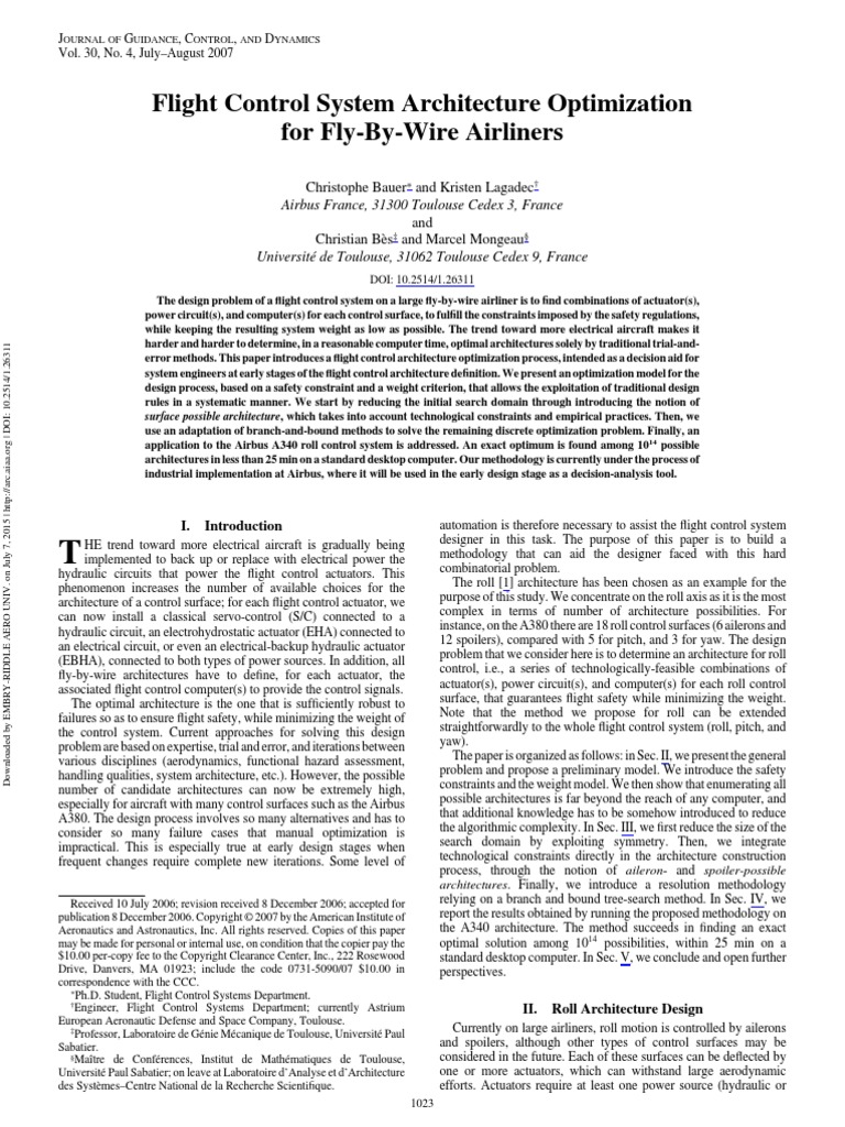 Flight Control System Architecture Optimization For Fly-By-Wire ...