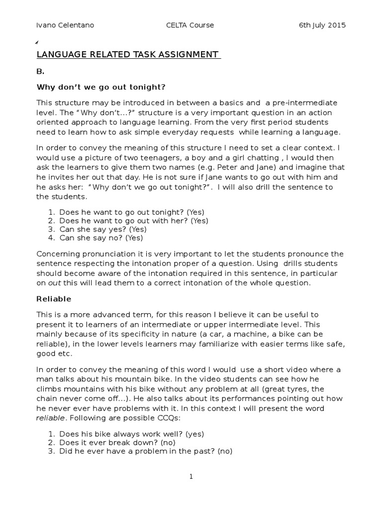 Language Related Task Celta Course Download Free Pdf Stress