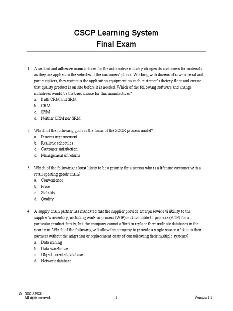 CSCP Learning System-Final-Exam | PDF