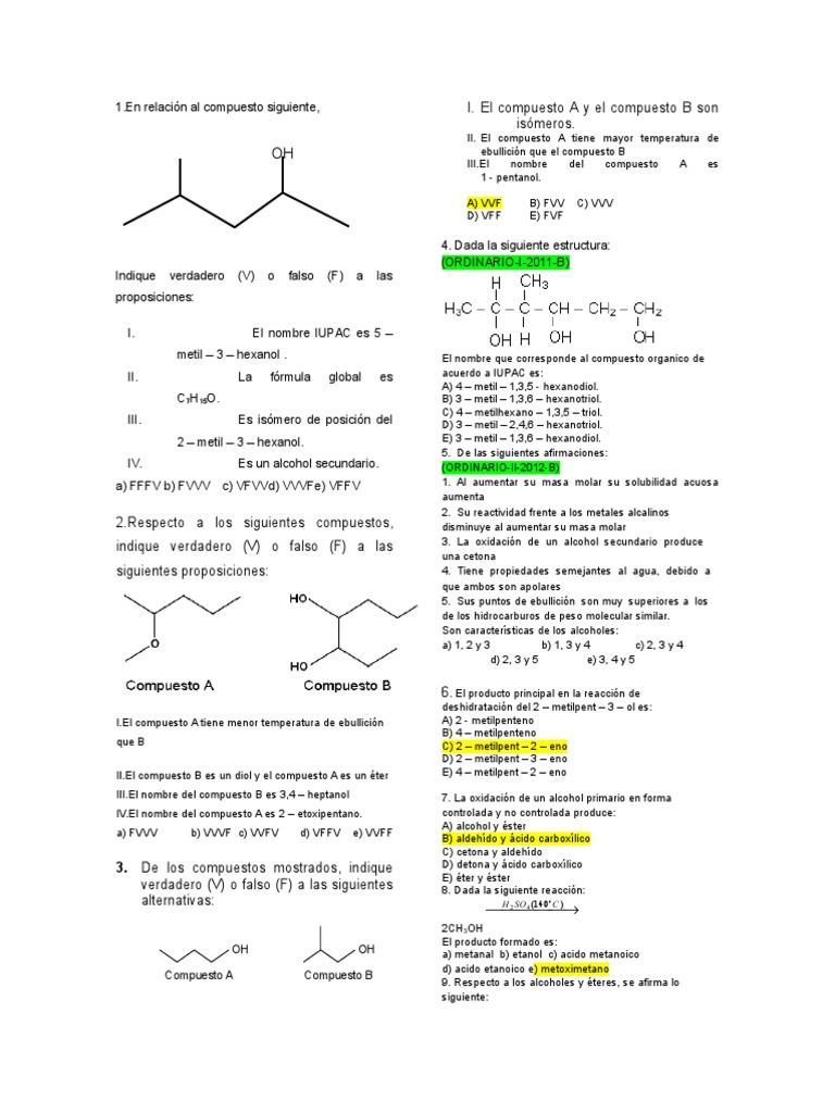 Estructura y propiedades de alcoholes y dioles | PDF | Alcohol | Cetona