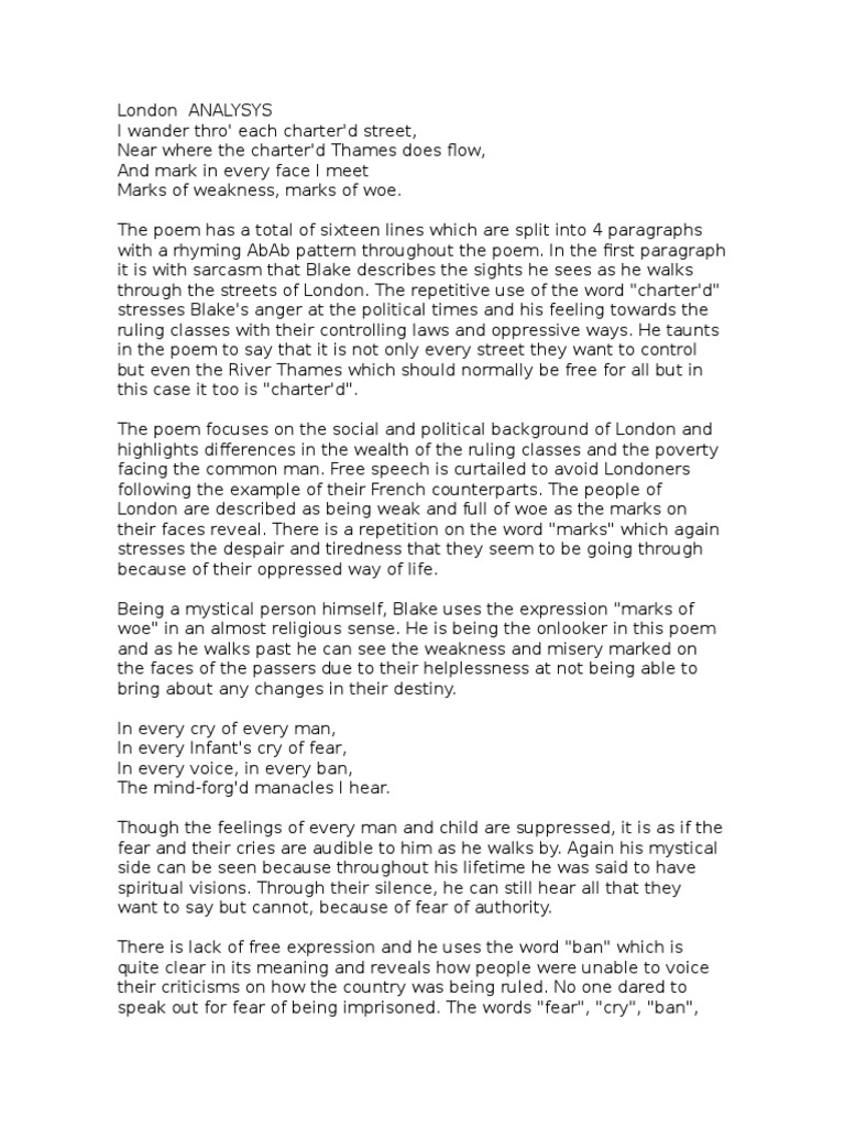 London by William Blake (Analysis) | William Blake | Poetry