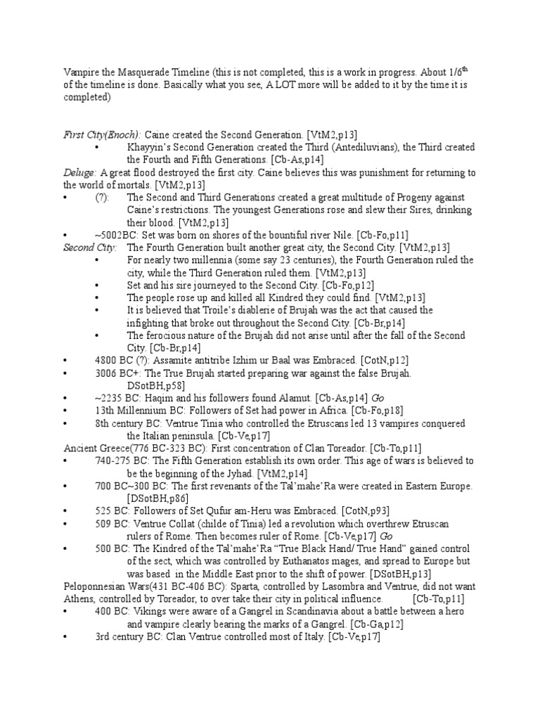 Vampire the Masquerade Timeline | Horror Fiction | Vampires