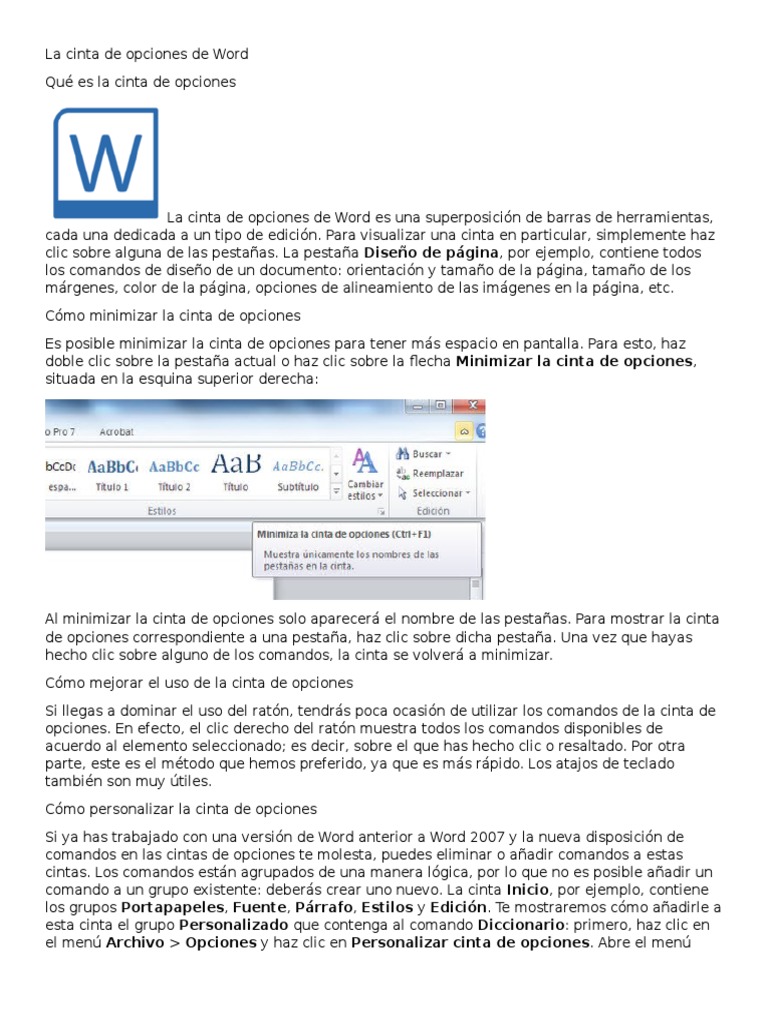 Guía sobre la cinta de opciones en Word | PDF | Point and Click ...