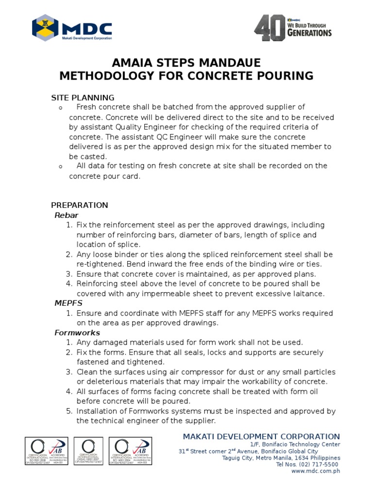 Concrete Pouring Methodology | PDF | Concrete | Building Technology