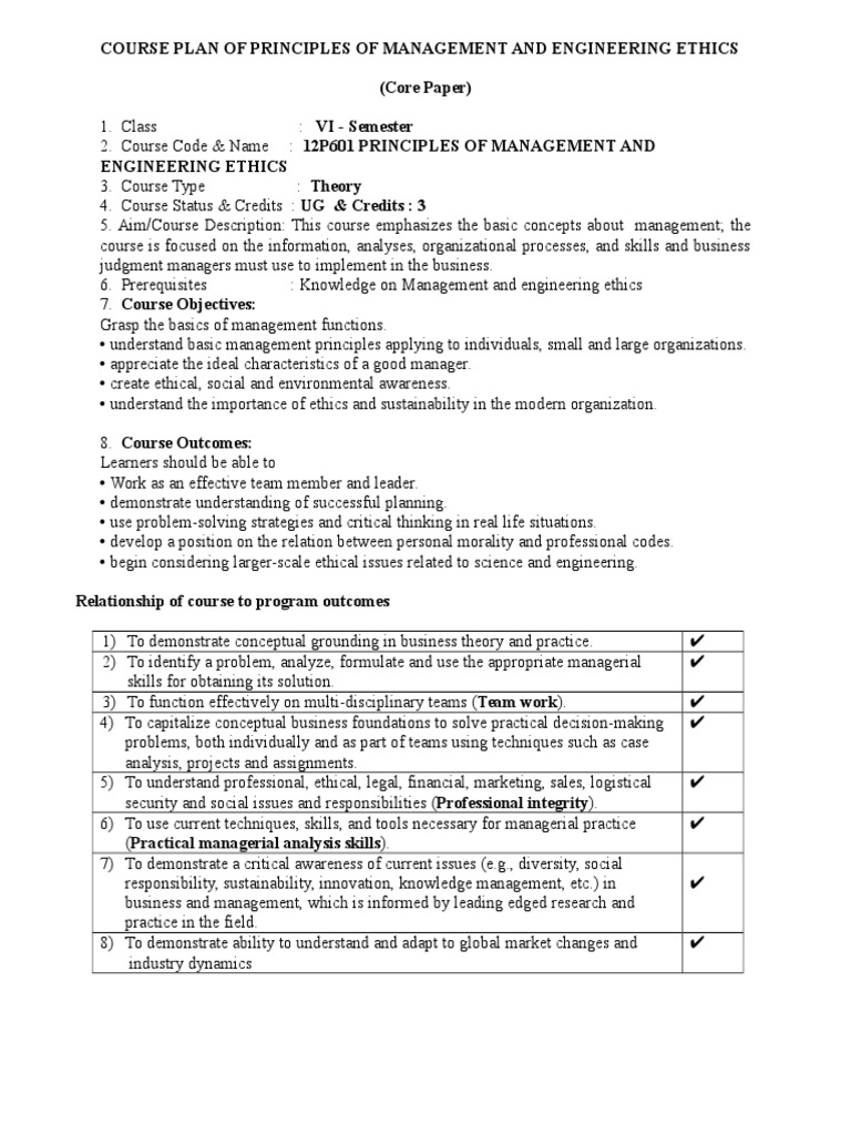 Course Plan-Pom and Ee | PDF | Morality | Strategic Management