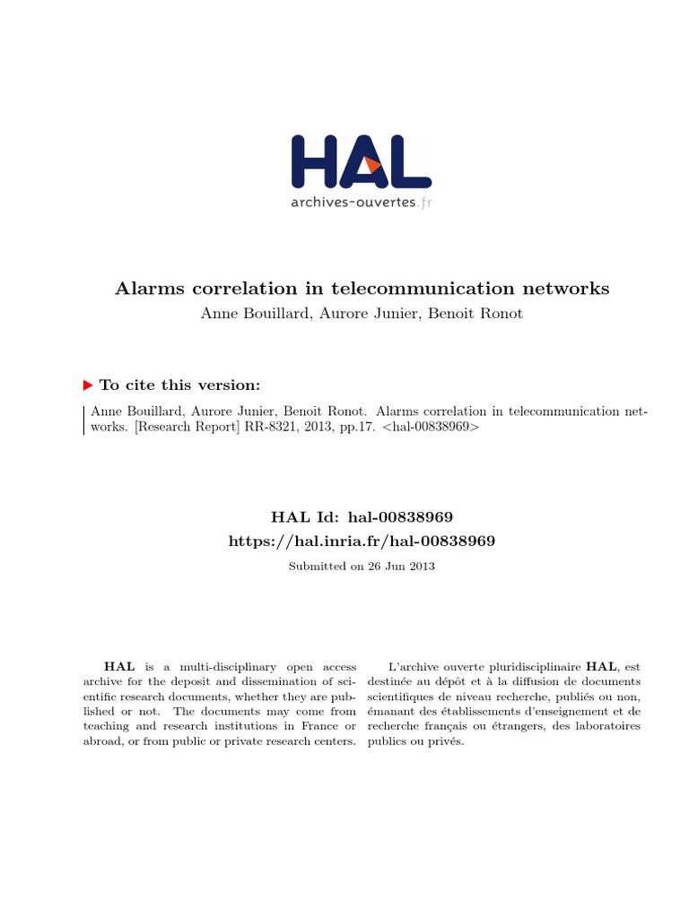 Alarms Correlation in Telecommunication Networks: Anne Bouillard ...