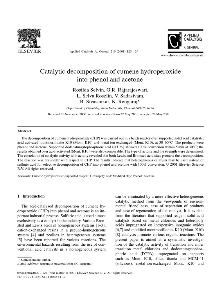 Catalytic Decomposition of Cumene Hydroperoxide | PDF | Catalysis | Gas ...