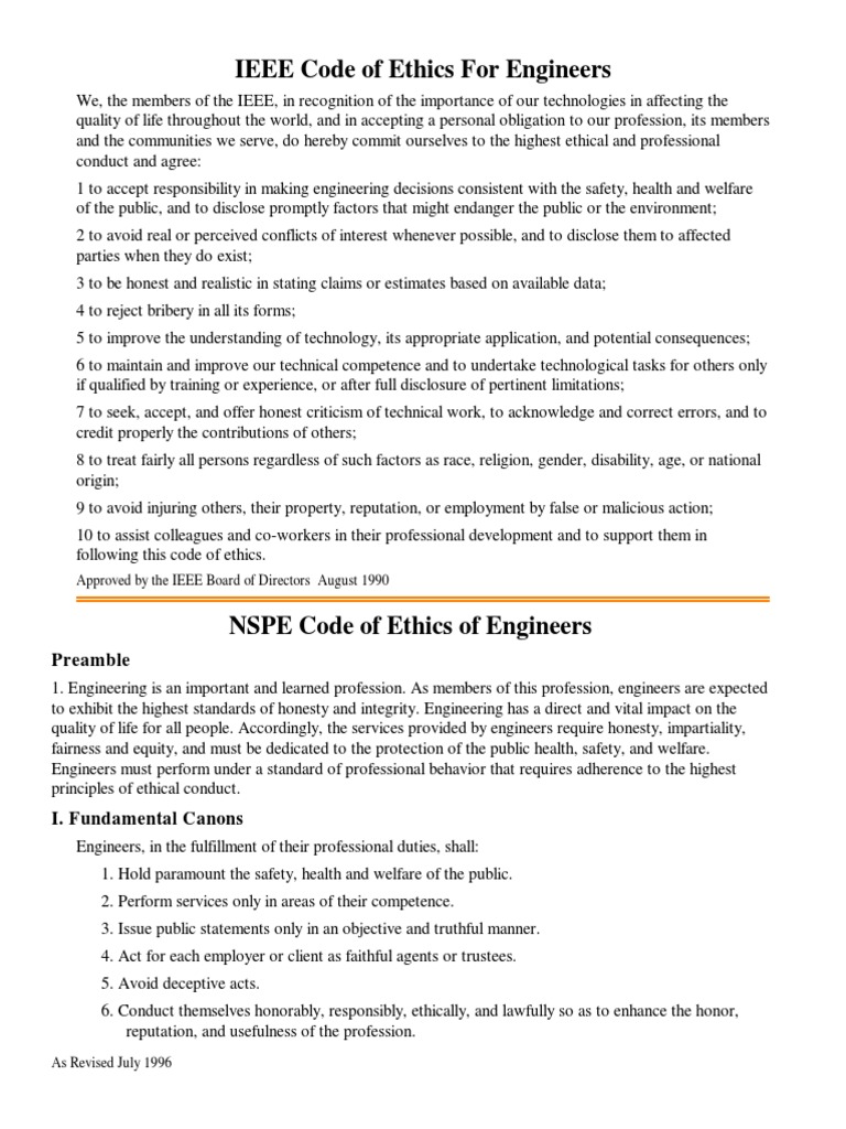 IEEE Code of Ethics For Engineers: Preamble | PDF | Engineer ...