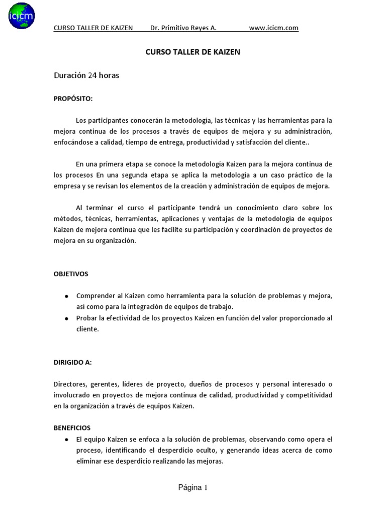 Curso Taller Kaizen | PDF | Calidad (comercial) | Cognición