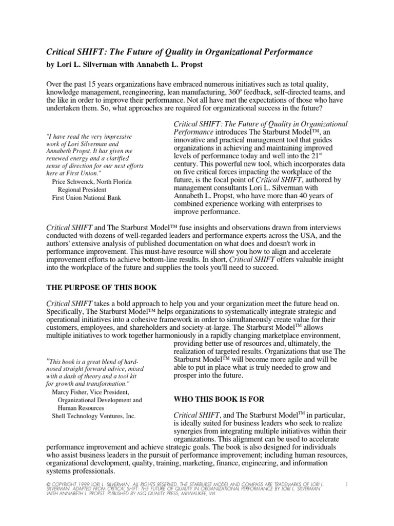 Critical SHIFT Summary1 | PDF | Quality Management | Employment