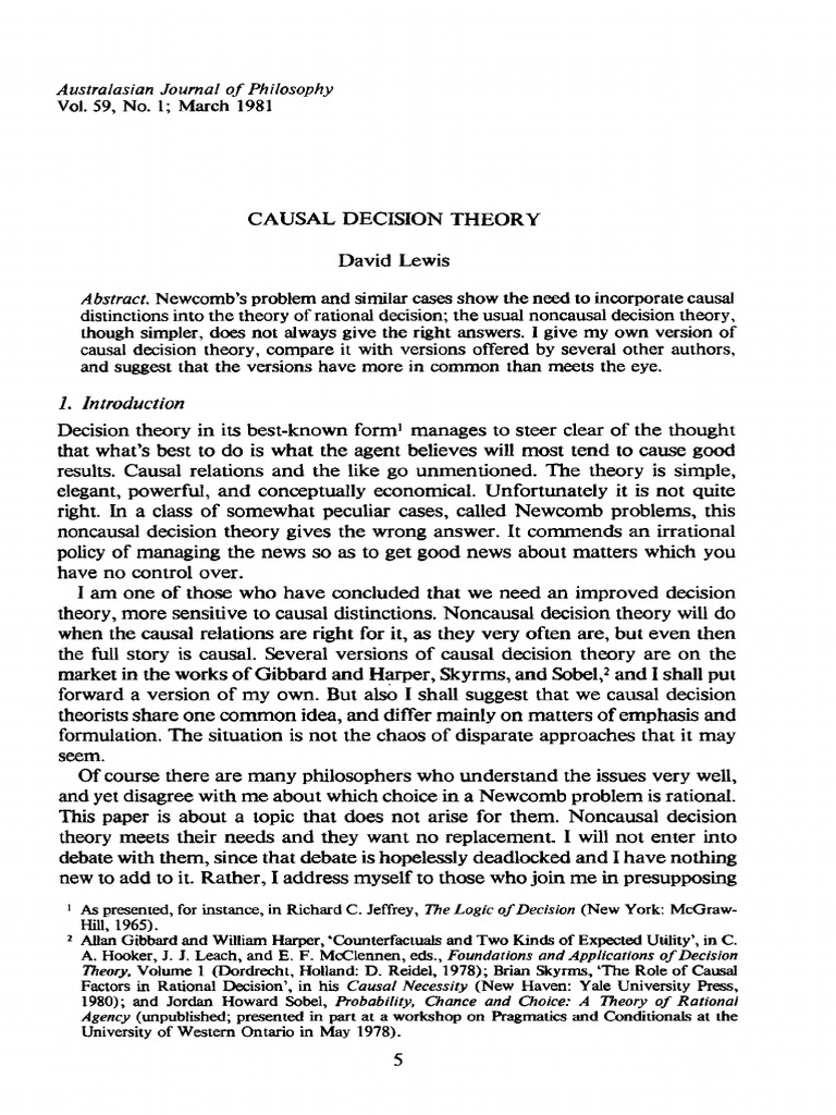 Causal Decision Theory | PDF | Hypothesis | Causality
