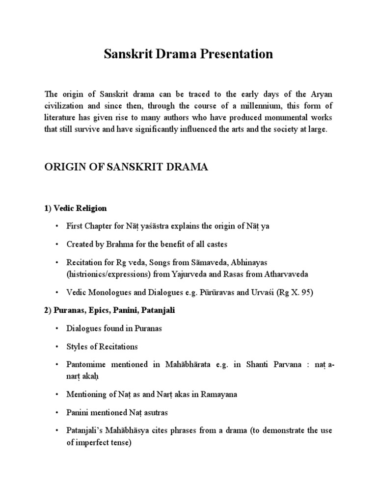 Sanskrit Drama Presentation | PDF | Vedas | Puranas