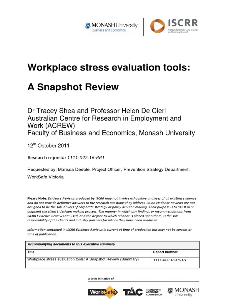 Workplace Stress Tools Review | PDF | Occupational Stress | Validity ...