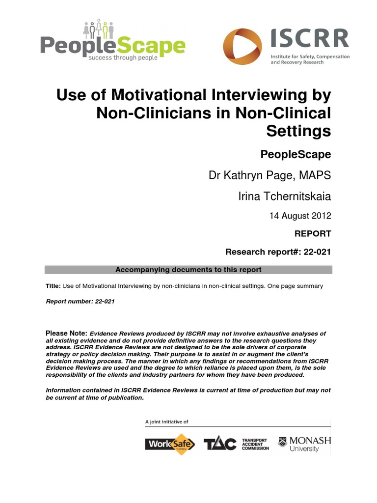 022 Use of Motivational Interviewing by Non-Clinicians in Non-Clinical ...