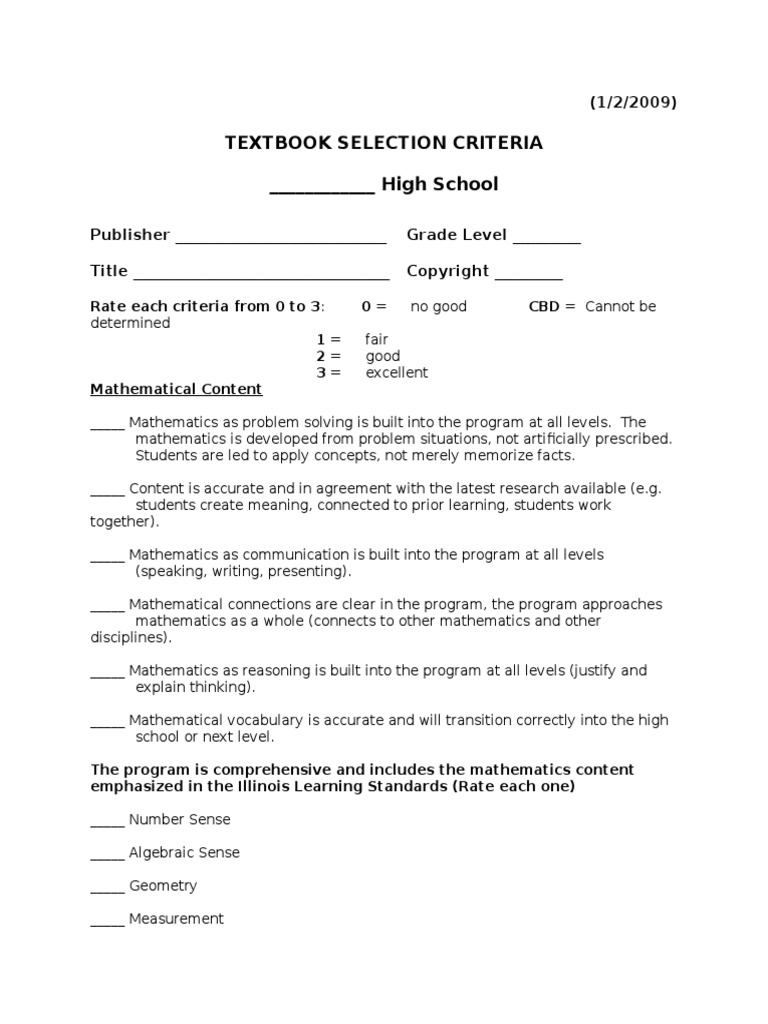 Textbook Selection Criteria | PDF | Teachers | Educational Assessment