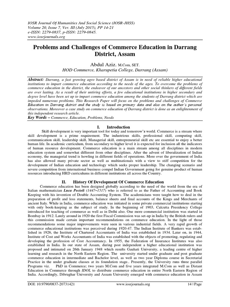 Problems and Challenges of Commerce Education in Darrang District ...