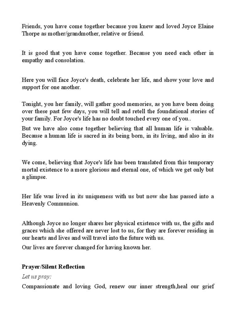 Joyce's Funeral Homily | PDF | Grief | Funeral